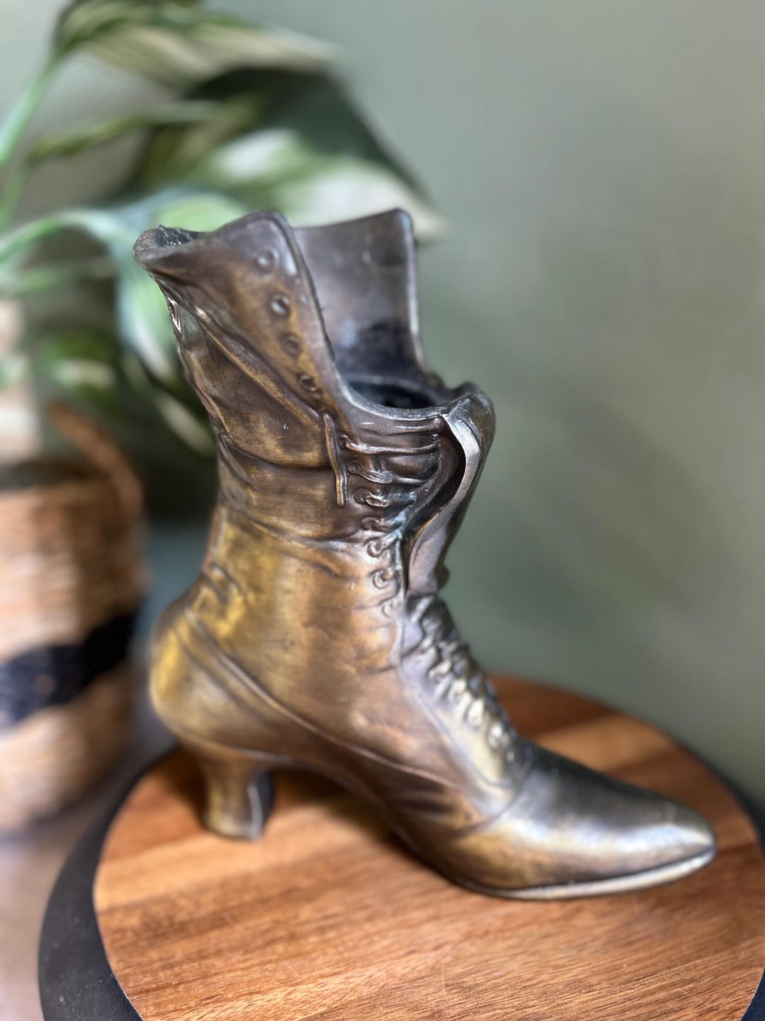 Vintage BRASS or Bronze Victorian Lace up Boot Shoe Vase - Etsy