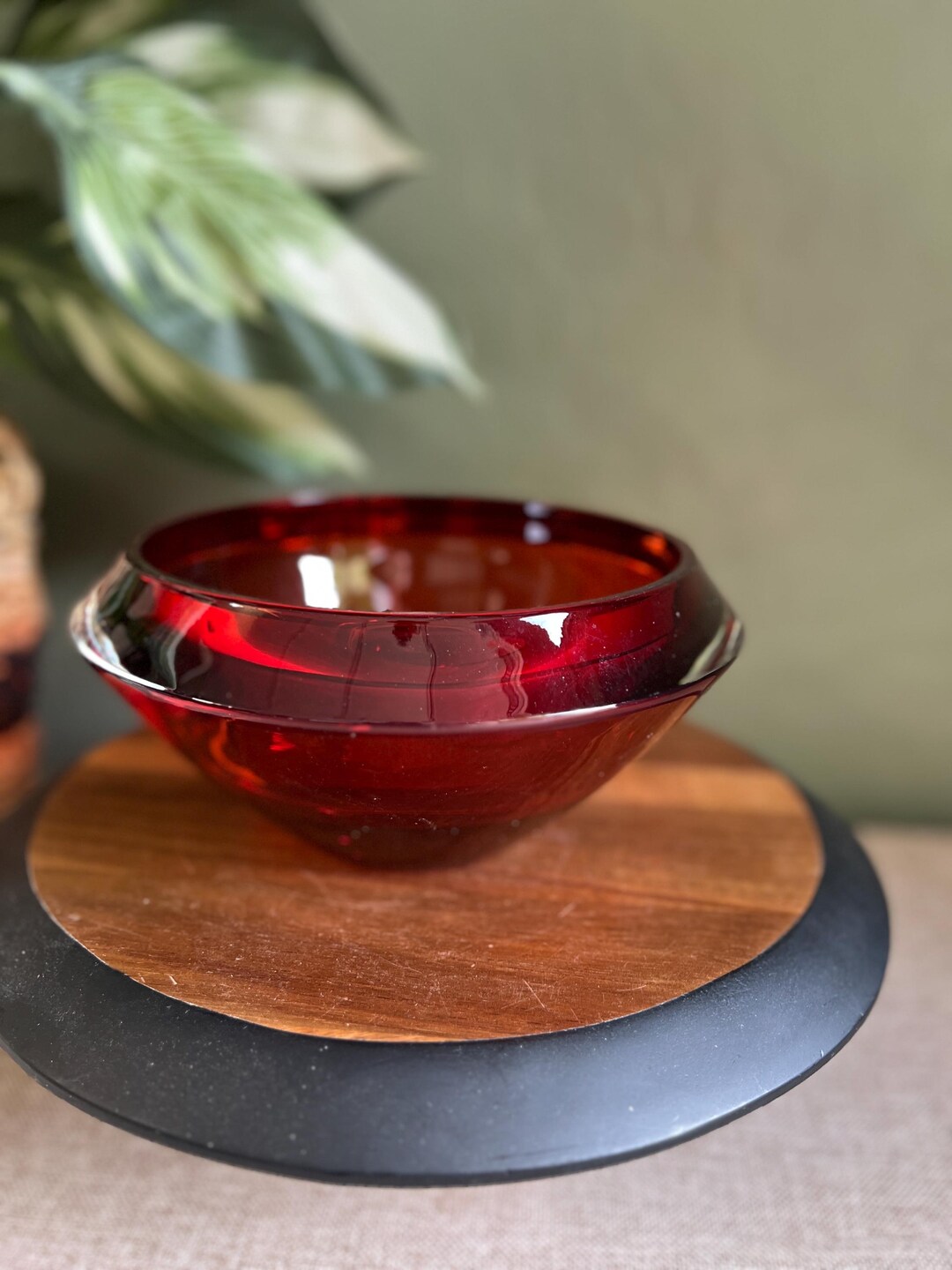 Teleflora Vintage Ruby Red Triangle Shaped Heavy Art Glass Vintage ...