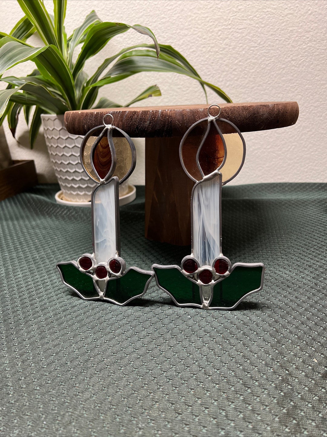 Vintage Handmade 2 Leaded Stained Glass CHRISTMAS CANDLES - Etsy