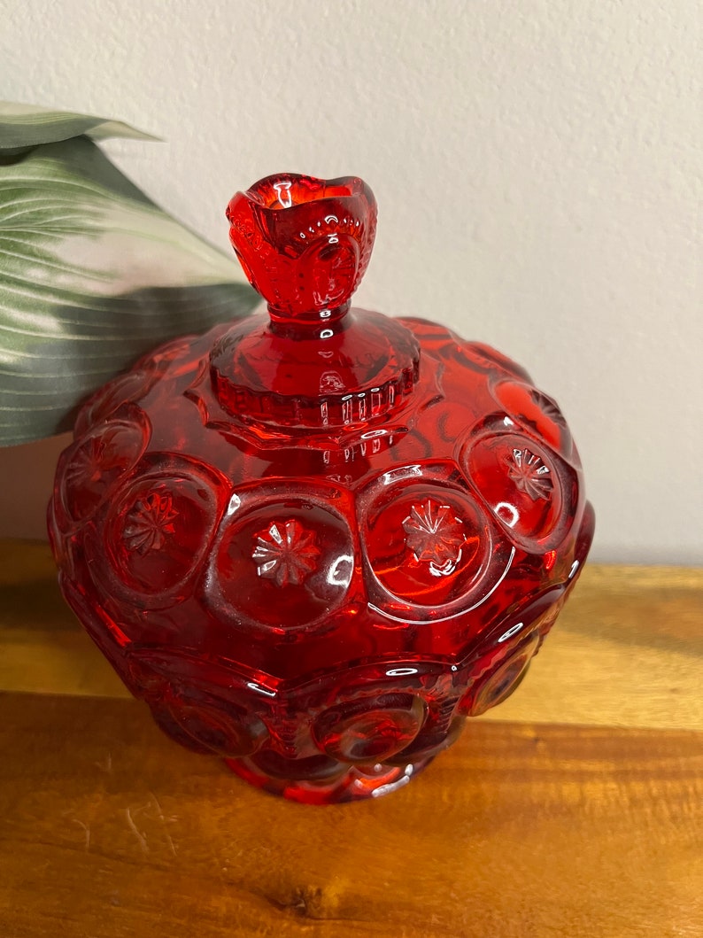 Amberina Red Moon and Star Glass Weishar Compote Coveredcandy GLOWS - Etsy