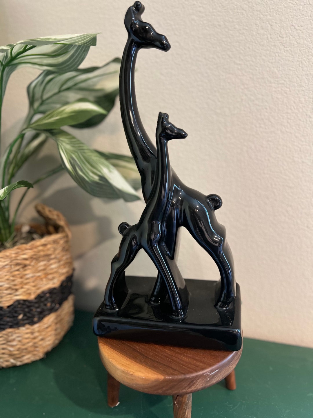 Vintage Haeger Pottery 15 Giraffe Mother Baby Cow Glossy BLACK 1960s - Etsy