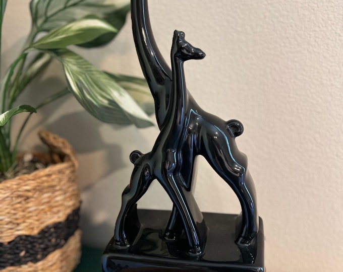 Vintage Haeger Pottery 15" Giraffe Mother Baby Cow Glossy BLACK 1960s ...