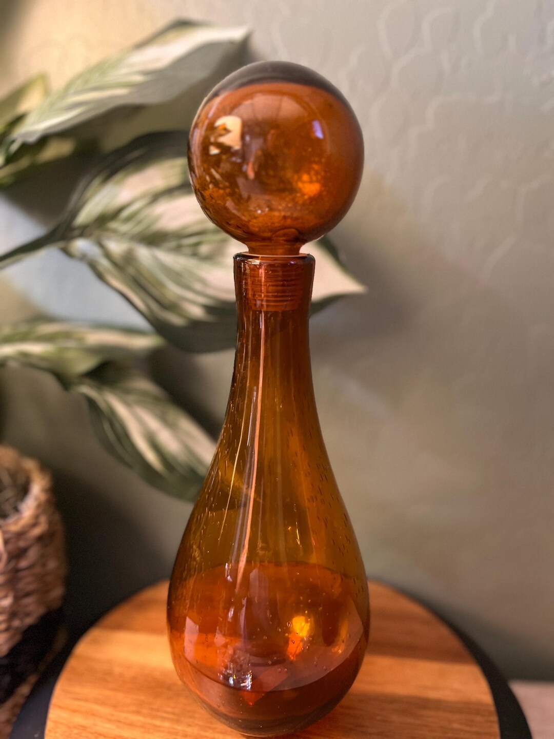 Vintage Mid Century Modern Amber Glass Decanter Controller Bubbles - Etsy