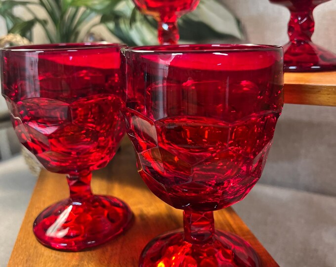 Set of Four Viking Georgian Ruby Red Glass Water Wine Stemmed 5.5 ...
