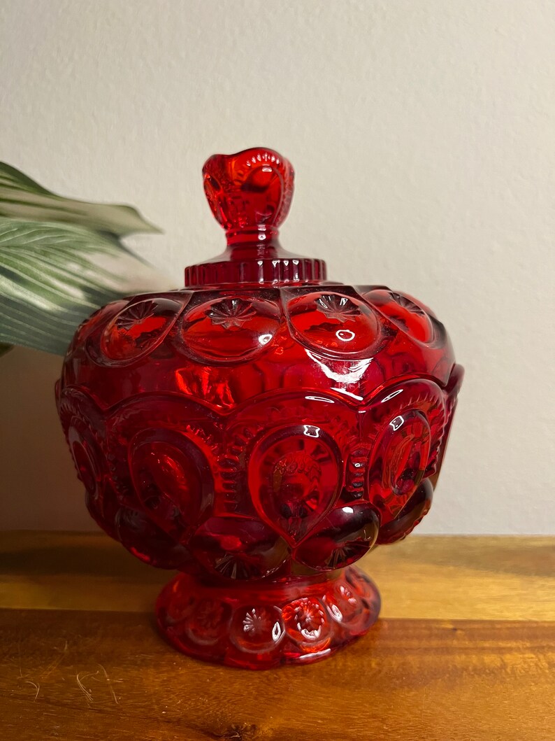 Amberina Red Moon and Star Glass Weishar Compote Coveredcandy GLOWS - Etsy