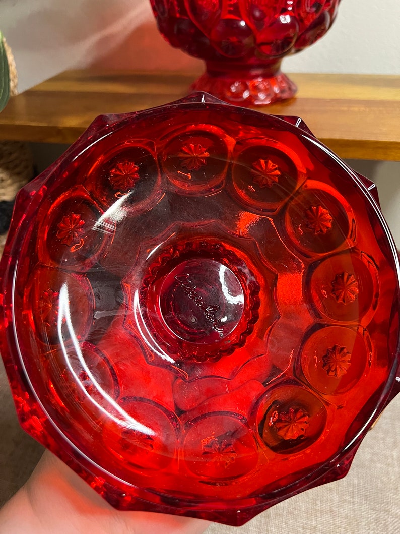Amberina Red Moon and Star Glass Weishar Compote Coveredcandy GLOWS - Etsy