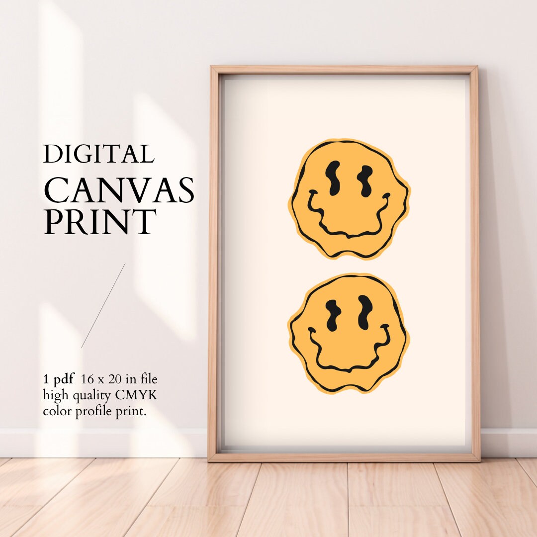Drippy Smile Face Glitch Quote Canvas Print Poster | 16 X 20 Inch ...