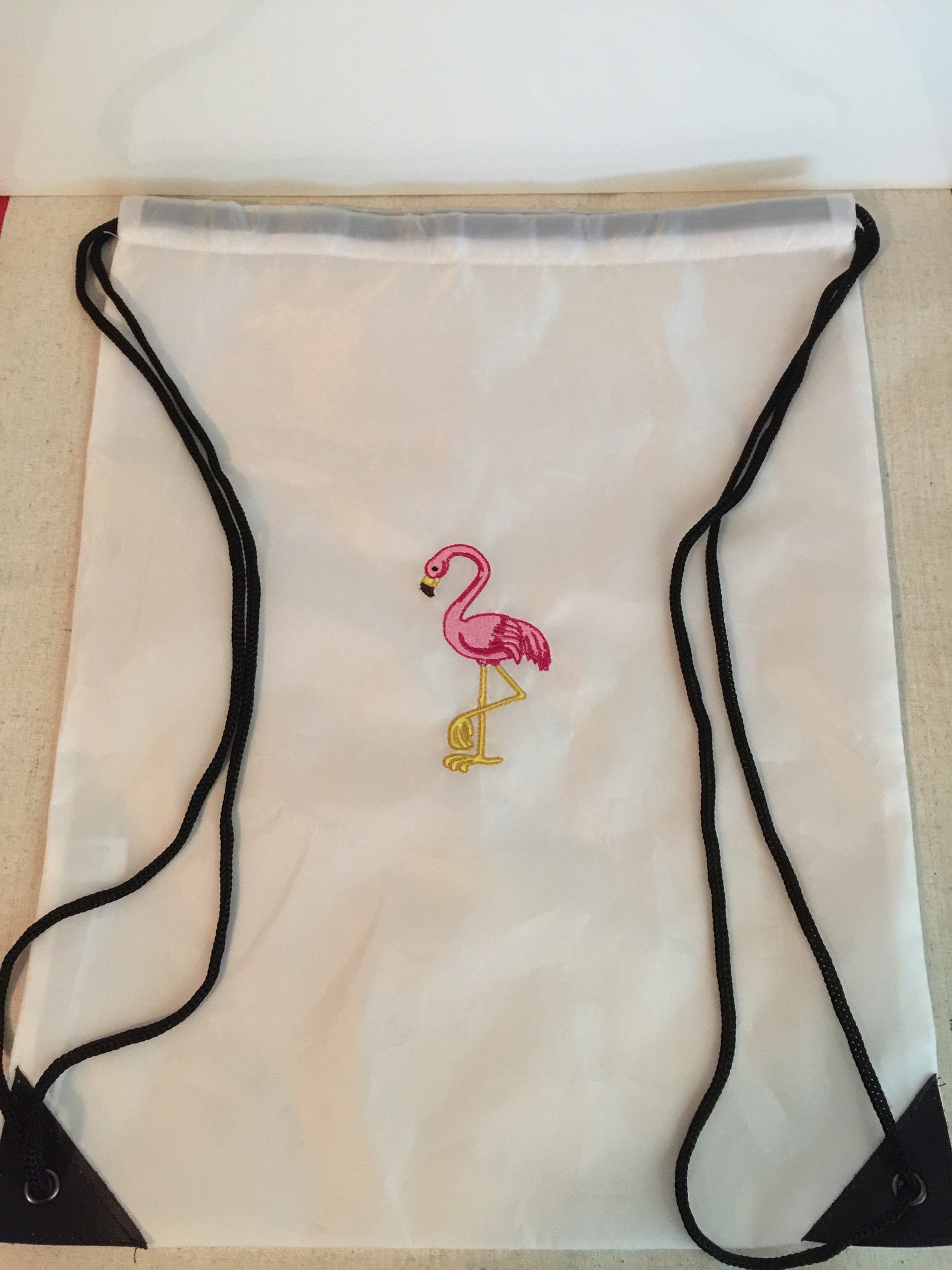Embroidered Pink Flamingo Drawstring Backpack - Etsy