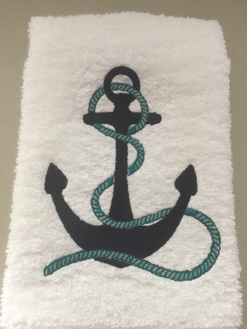 Embroidered Anchor Hand Towel Nautical-beach Theme - Etsy