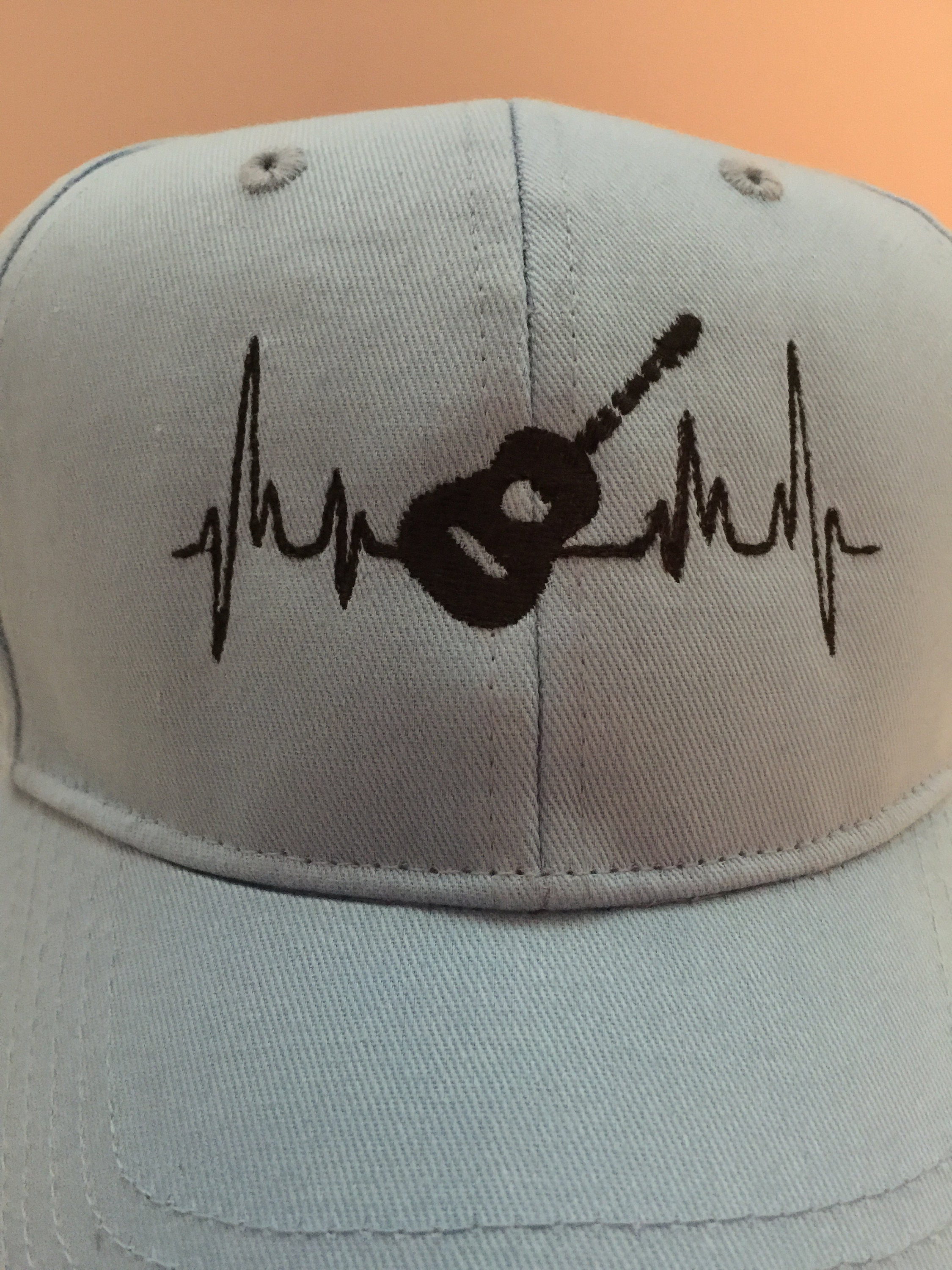 Custom Embroidered Guitar Heartbeat Cap - Etsy