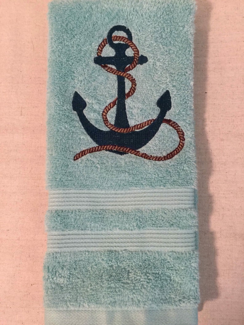 Embroidered Anchor Hand Towel Nautical-beach Theme - Etsy