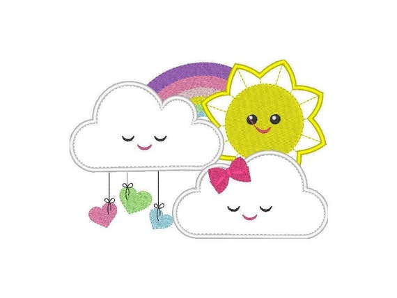 Cloud Rainbow Sun Embroidery Design Machine Embroidery - Etsy