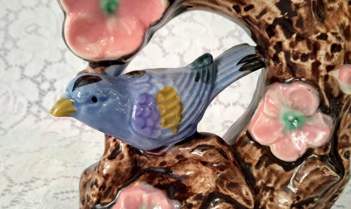 Vintage Made in Japan Blue Bird in Brown Tree With Pink | Etsy
