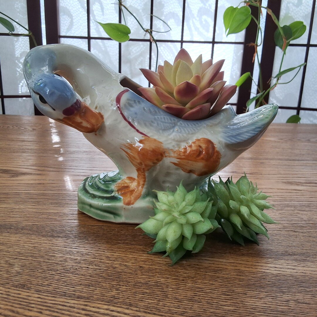 Vintage Made in Japan Hand-painted Ceramic Blue and White Duck Goose ...