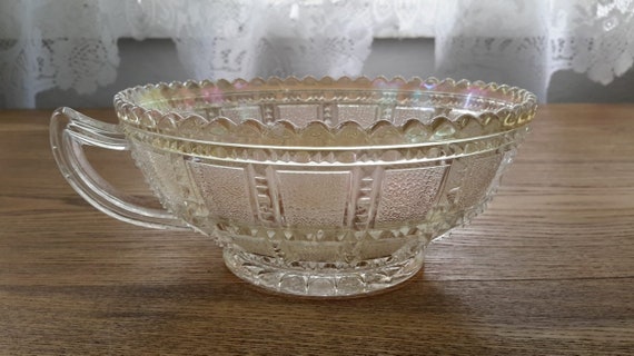 Vintage Imperial Glass beaded Block Clear Iridescent Bowl - Etsy