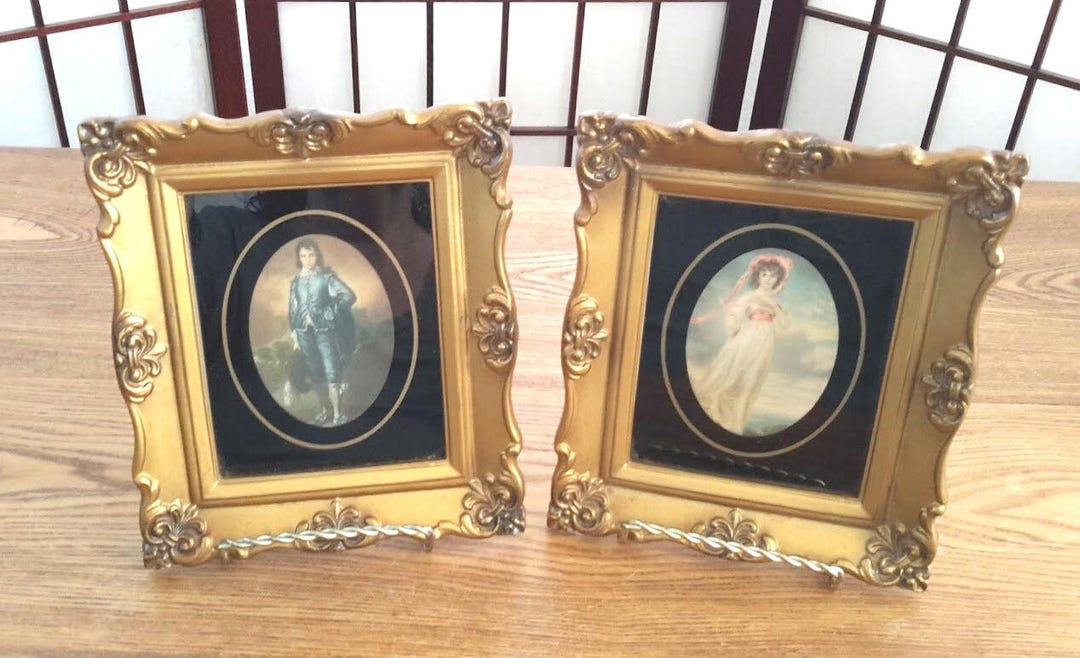 Vintage ''pinkie'' and ''blue Boy'' Prints in Gold Plastic Frames - Etsy
