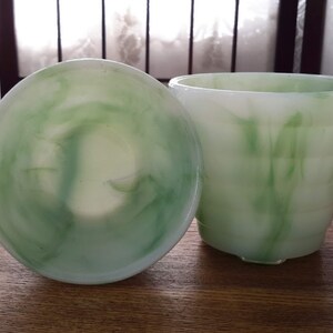 Rare Pair of Jadeite Green and White Slag Glass Akro Agate Small Flower ...