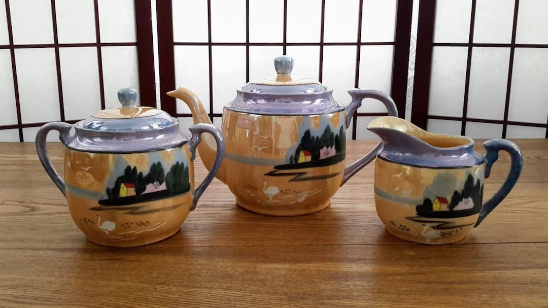 Vintage Made in Japan ''swan on Lake'' Lusterware Ceramic Tea Set ...