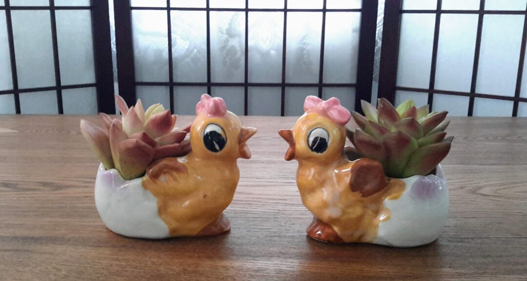Vintage ‘florart’ Japanese Ceramic Set of Two (2) Baby Chick and Egg ...