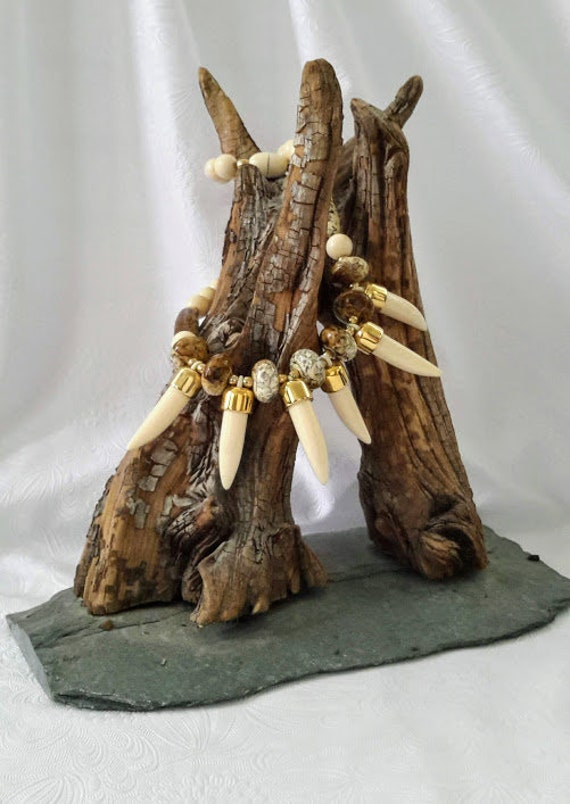 Vintage Safari Style Plastic Ivory Claws Marble Brown… - Gem