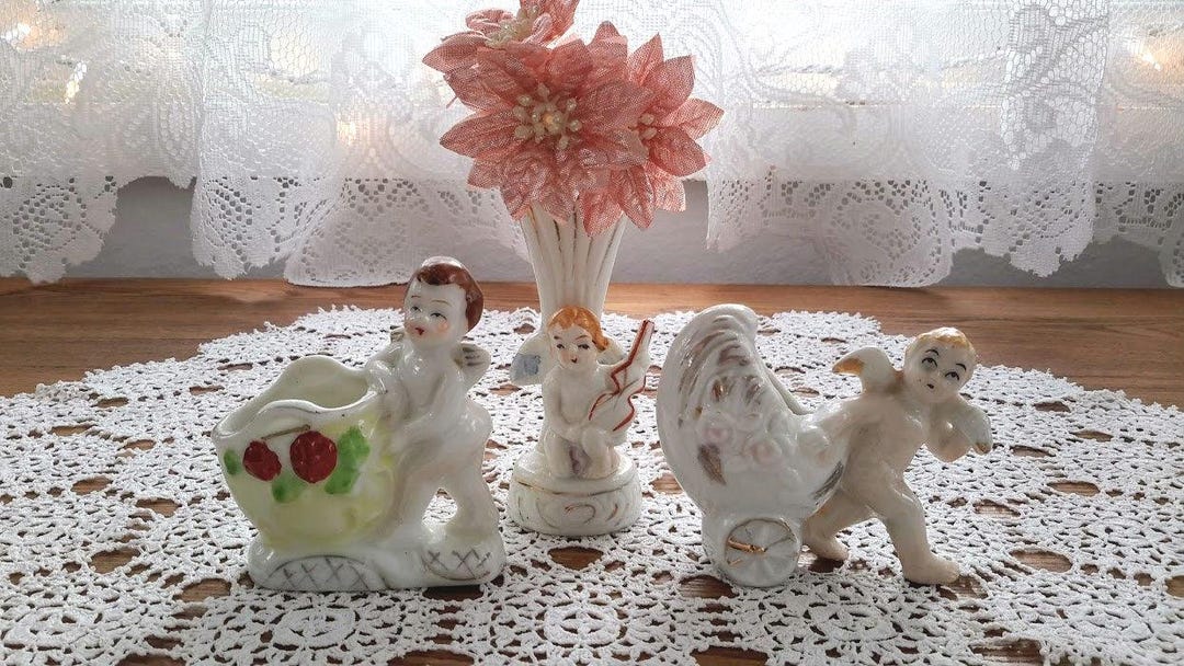 Vintage Grouping of Three Angel Miniature Vases or Toothpick Holders ...
