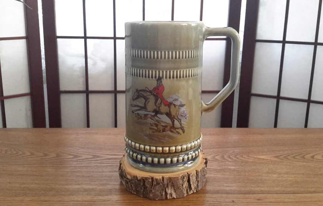 Vintage Wade Fox Hunting Rider With Horse and Dogs Green Pottery Beer ...