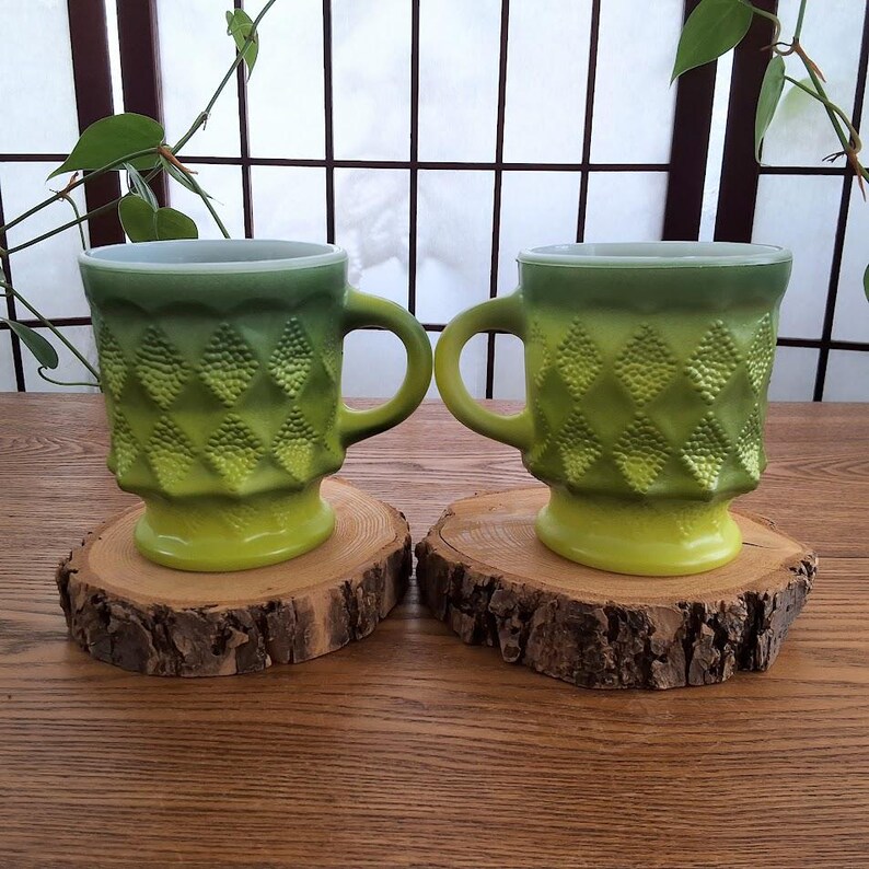 Vintage Anchor Hocking Fire-king "kimberly/diamond" Pattern Green to ...