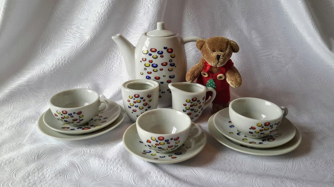 Vintage Japan Child Doll Ceramic Play Set Coffee Tea Party Multicolored ...