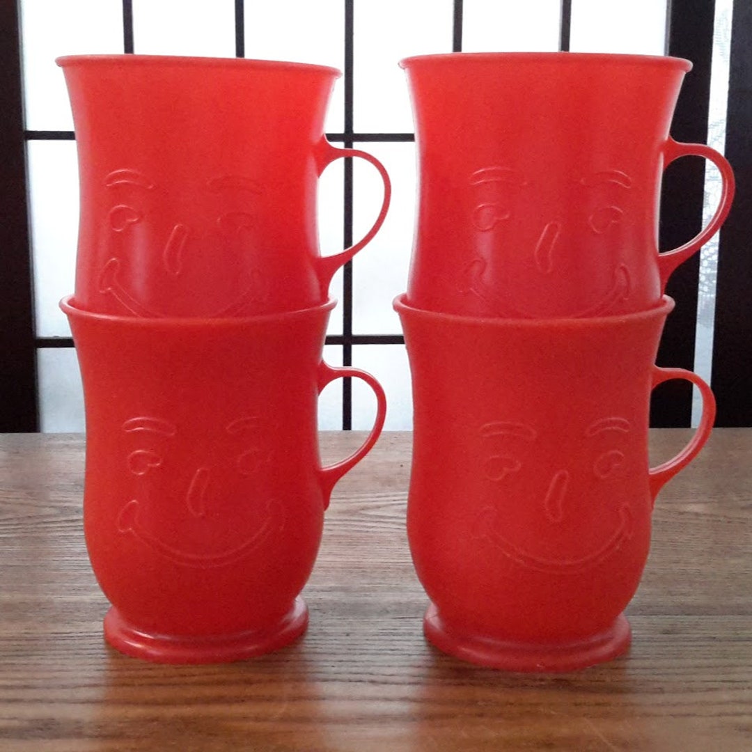 Vintage Set of Four Kool-aid Man Red Plastic Cups Mugs With Handle - Etsy