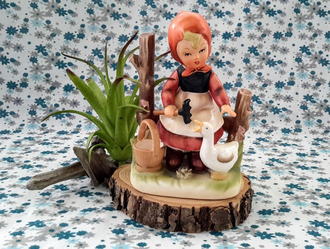 Vintage Japan Erich Stauffer Girl and Goose Hand-painted Ceramic ...