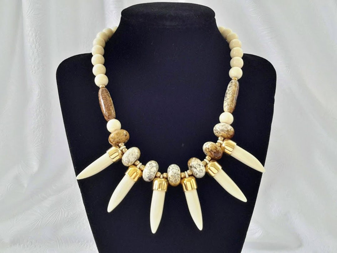 Vintage Safari Style Plastic Ivory Claws Marble Brown and Gold Tone ...