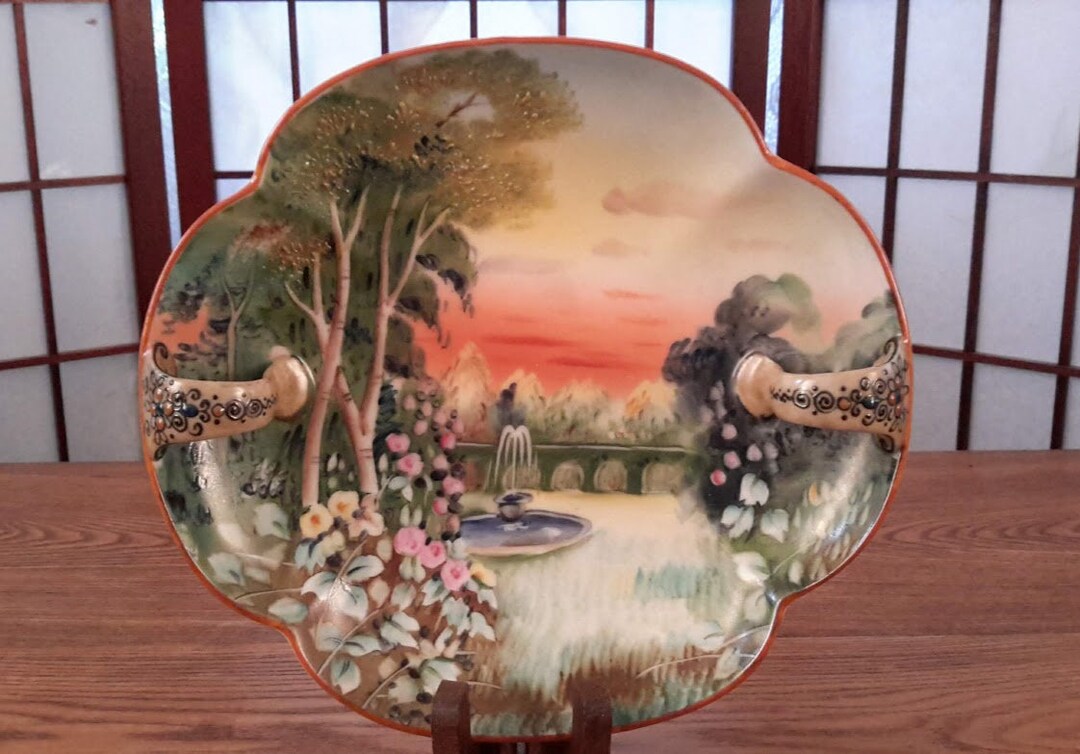 Antique Noritake Morimura Japan Garden Scene With Fountain and Bridge ...