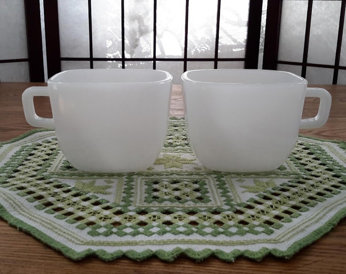 Set of Two Vintage Glasbake Lipton Soup Square White Glass Mugs - Etsy