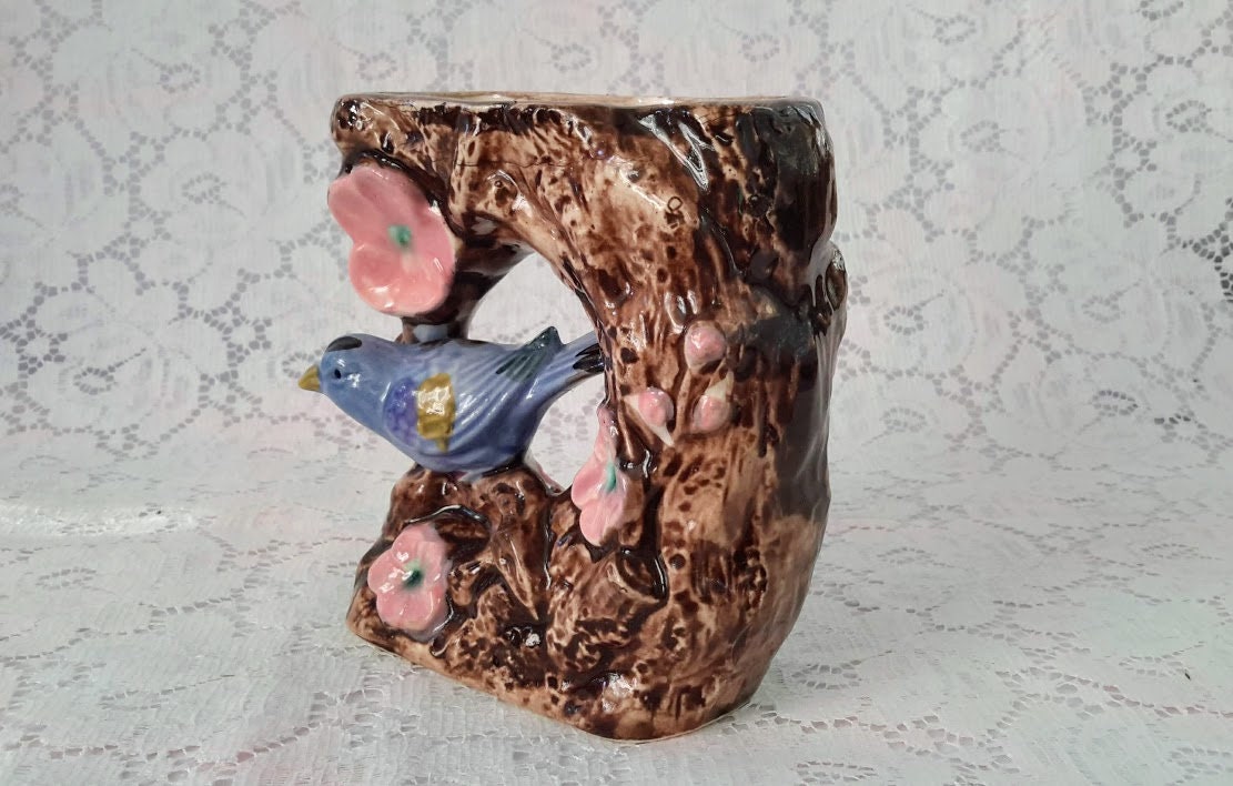 Vintage Made in Japan Blue Bird in Brown Tree With Pink | Etsy
