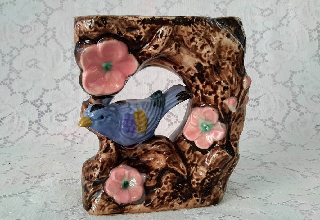 Vintage Made in Japan Blue Bird in Brown Tree with Pink | Etsy
