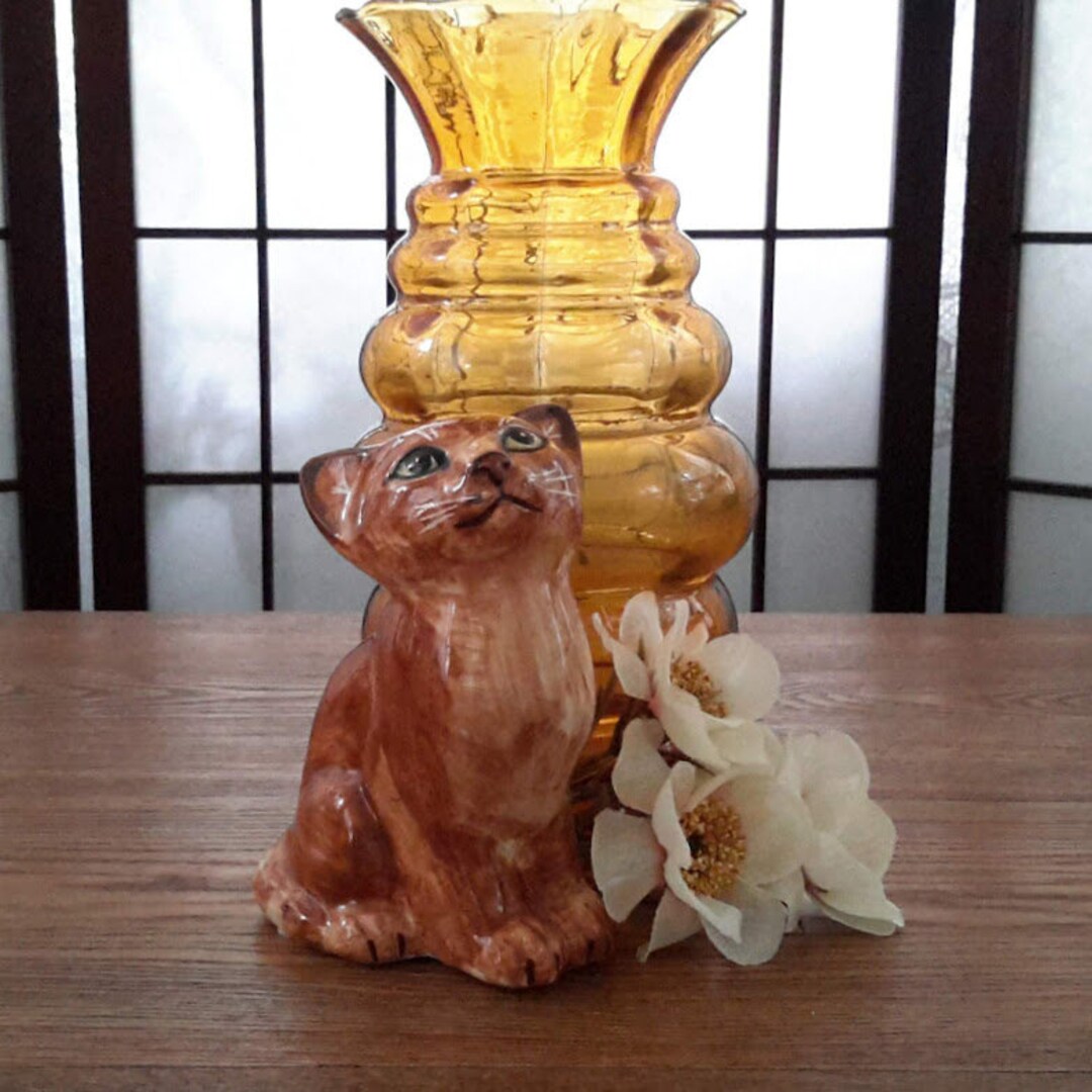 Vintage Genin Trudeau Japan Hand-painted Brown Cat Ceramic Figurine ...