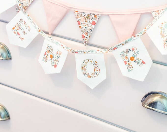 Pink and Green Personalised Name Bunting for New Baby Girl, Sage and ...