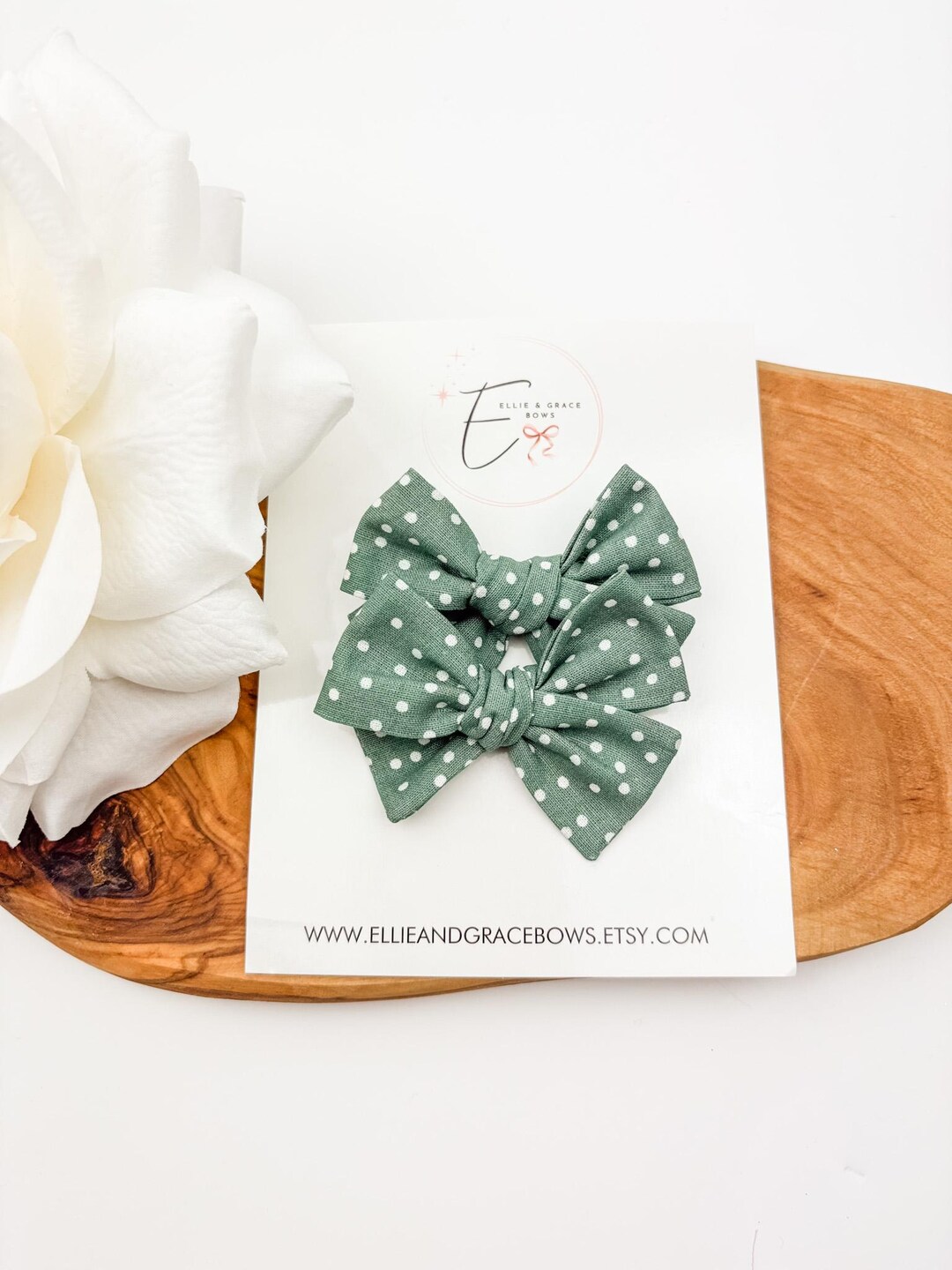 Sage Green Polka Dot Cotton Hair Bows | Single or Pigtail Set - Etsy