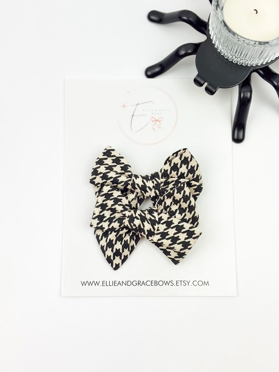 Black & Ivory Houndstooth Hair Bows - Etsy