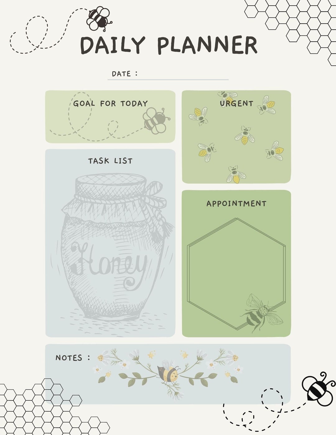 Downloadable Daily Planner- Bees - Etsy