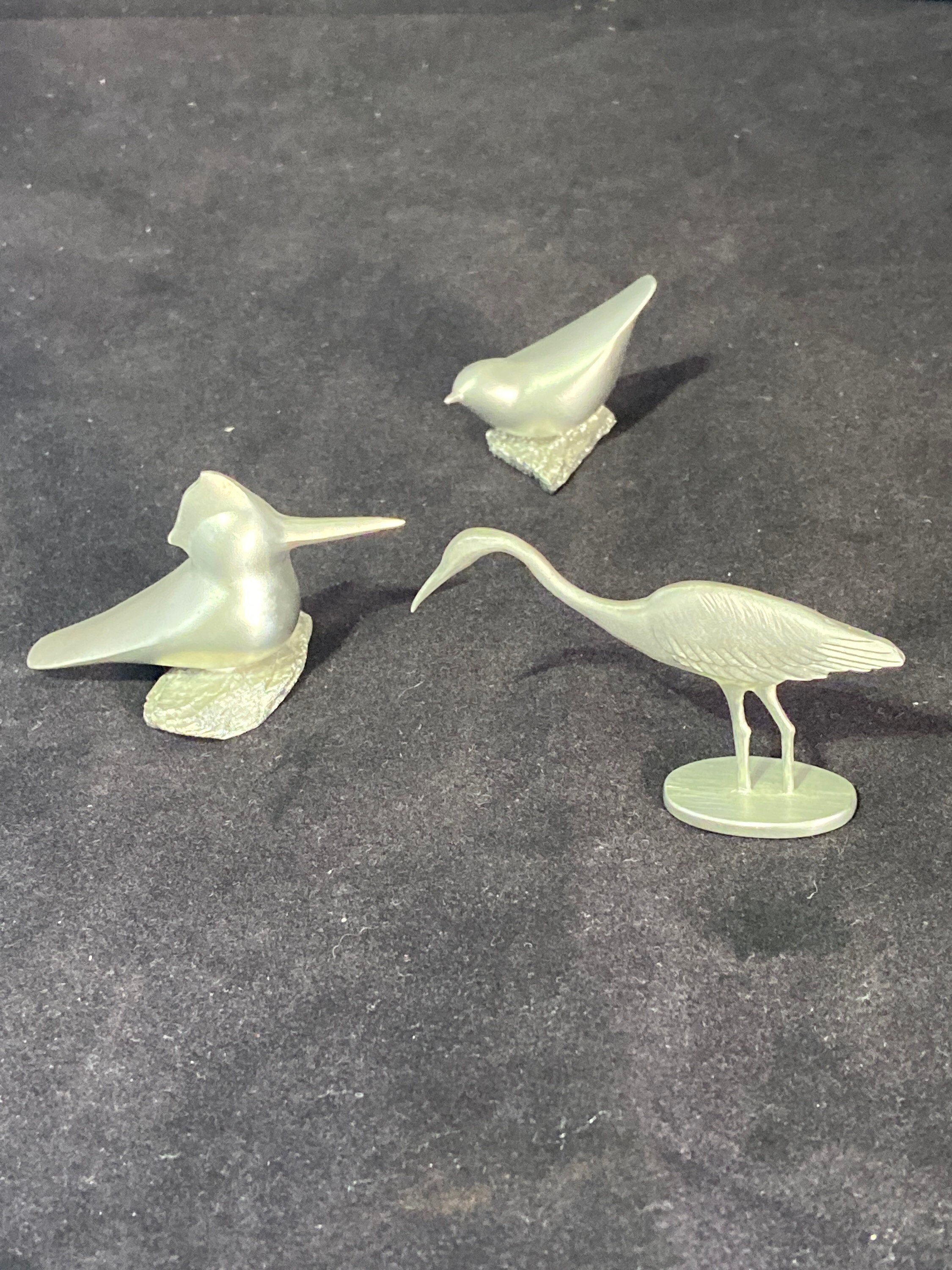Pewter Bird Figurines, Nuthatch, Kingfisher and Heron Bird Statues ...