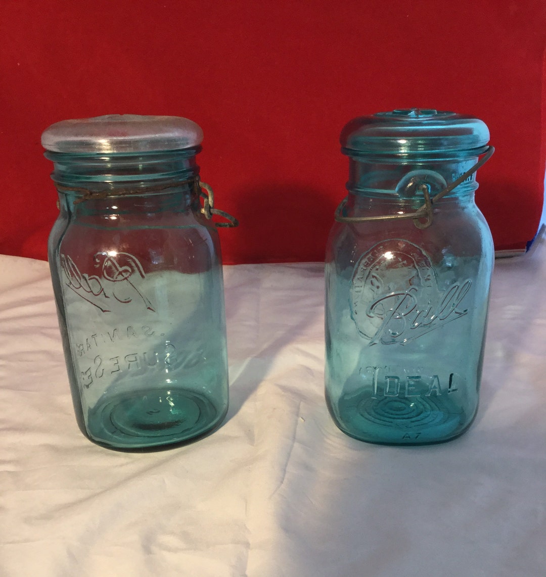 Vintage Blue Ball Jars, Canning Jars With Wire Closure and Glass Lids ...