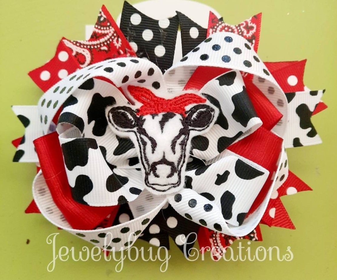 Red and Black Cow Hair Bow. Cow Themed Hair Bow. Boutique Cow - Etsy