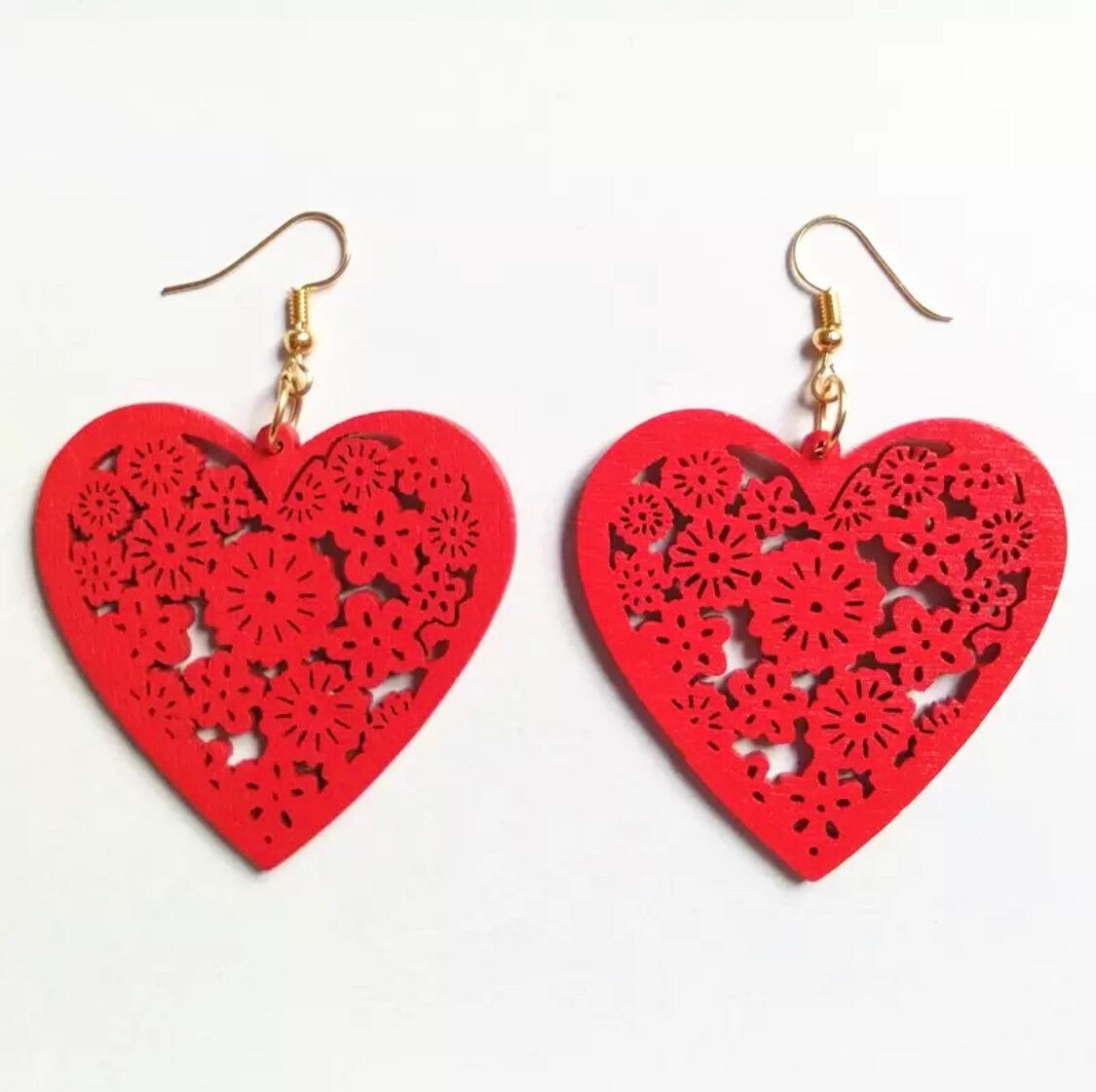 Wooden Heart Earrings Heart Dangle Earrings Natural Wood | Etsy