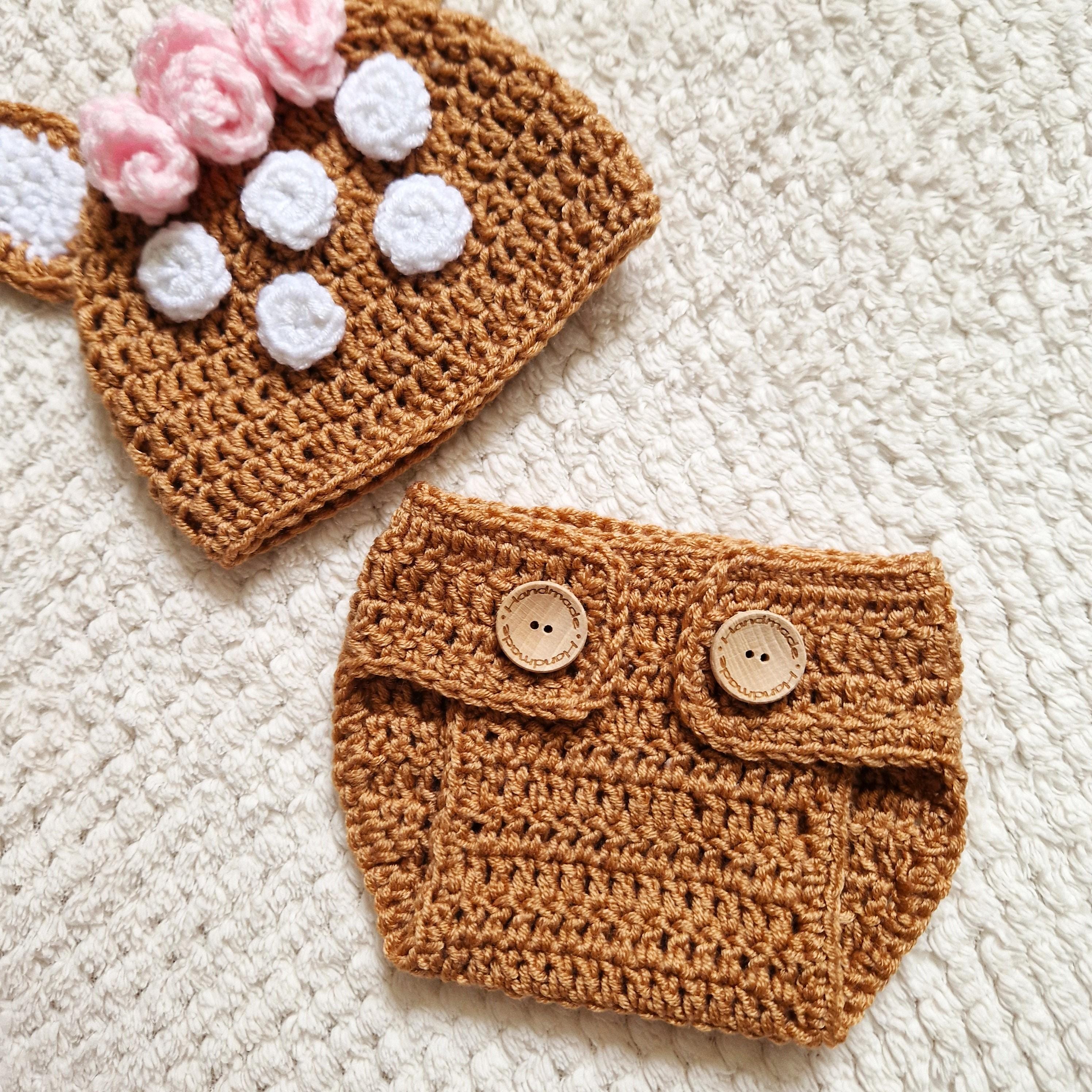 Crochet Pattern: Bambi Deer Bonnet & Diaper Cover (PDF Pattern, Newborn ...