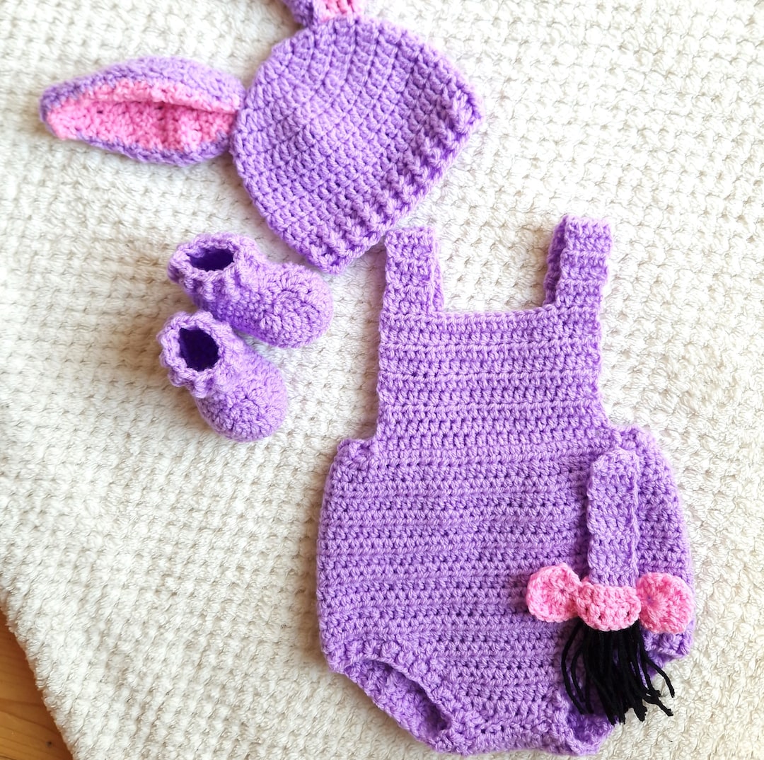 Crochet PATTERN Donkey Eeyore Romper Set/ Nappy Cover, Hat and Top ...