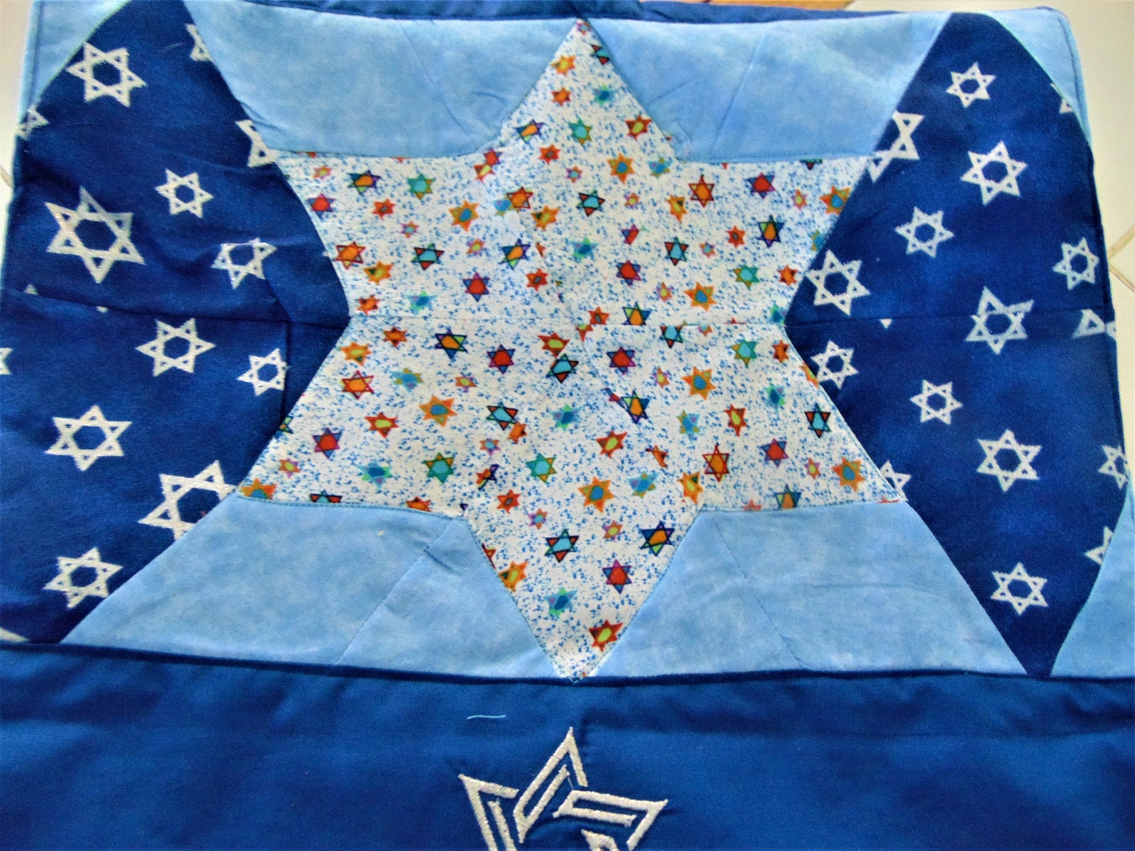 Table Runner Embroidered Jewish Star Patchwork Quilted | Etsy