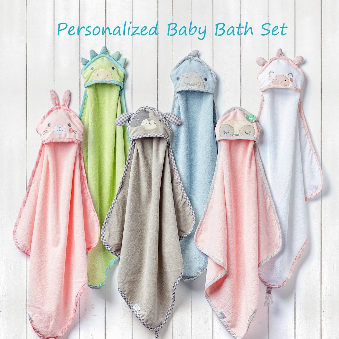Personalized Baby Bath Set- Hooded Bath Towel for Baby-monogrammed Baby ...