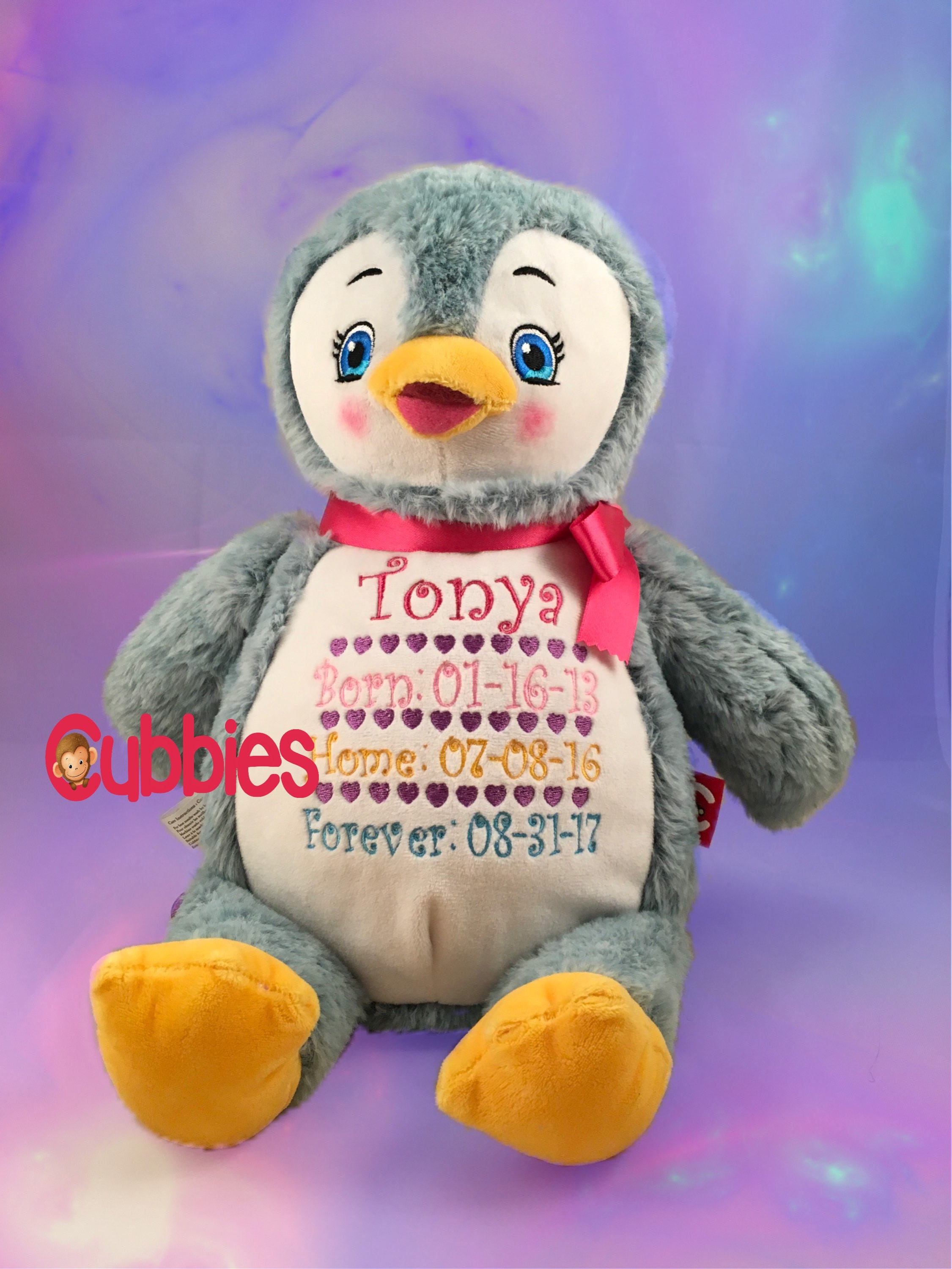 Personalized Stuffed Animal Penguin Cubbies Birth | Etsy
