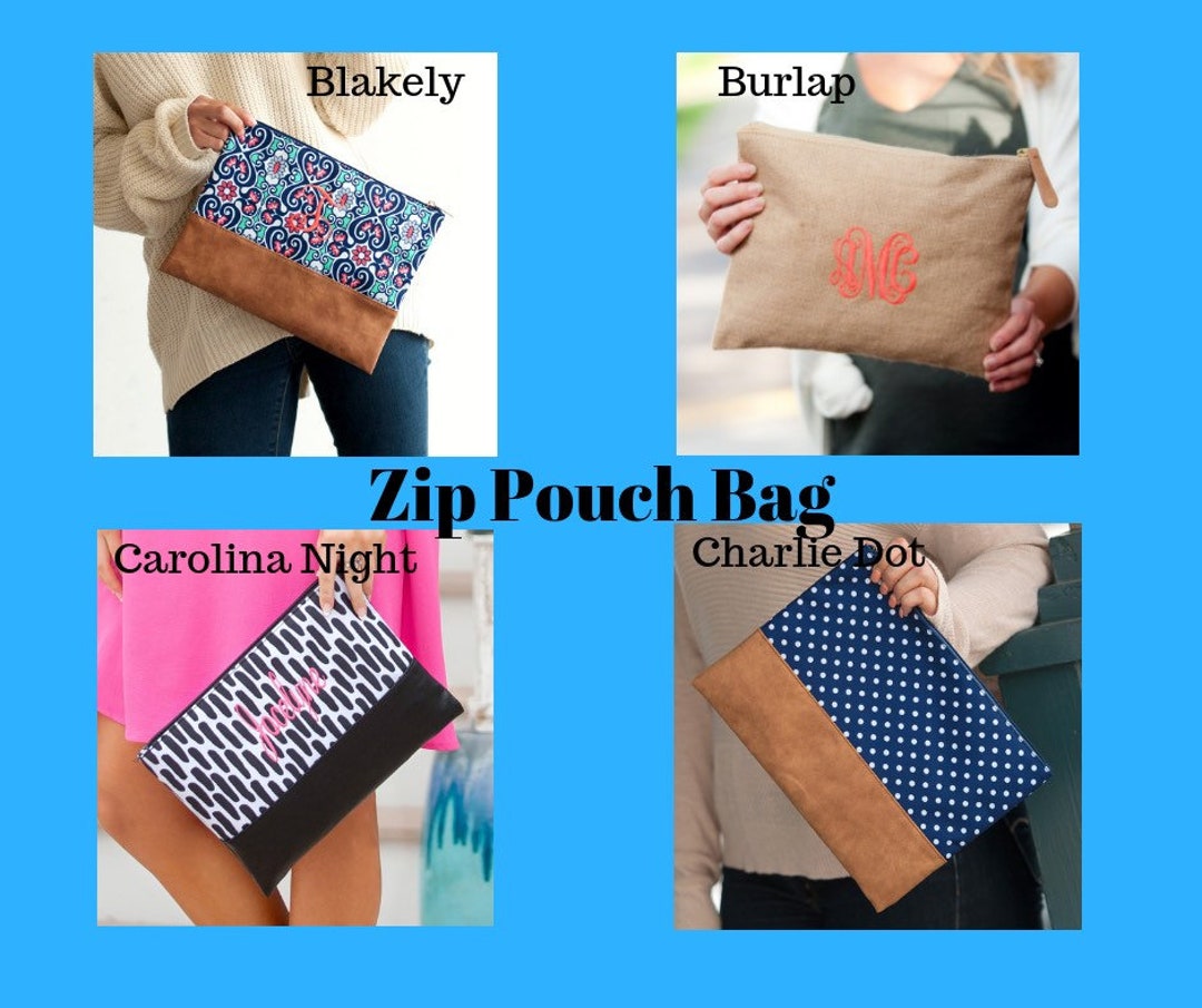 Monogram Zip Pouch- Women's Personalized Bag- Cosmetic Bag- Accessory ...